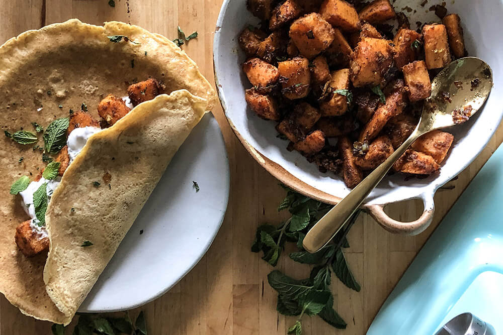 Indian Dosa Pancakes With Spiced Sweet Potato & Herbs | Light Bite ...
